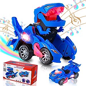 Hirger Transforming Car Dinosaur Toy for Kids 2-5: Dino Transformer Toy Car with Light Music for Toddlers 1-3 | Christmas Birthday Gifts for Boys Age 4-6