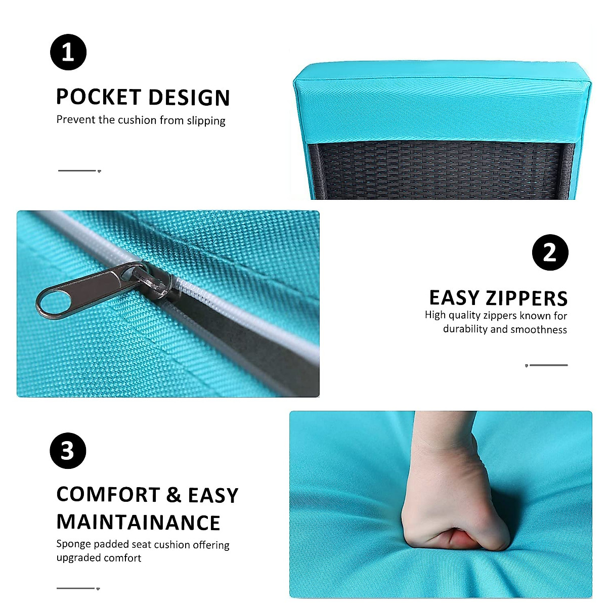 Outdoor PE Wicker Chaise Lounge, Patio Lounge Chair Adjustable Reclining Chair for Pool with Removable Cushion, Black and Blue