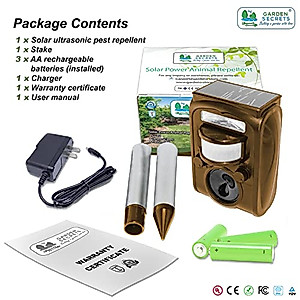 GARDEN SECRETS (2023 Version) Compact Solar Ultrasonic Animal Repellent. Skunk Raccoon Deer Coyote Cat Rat Mice etc Deterrent. Keep Pests Away from Your Property Within 2-4 Weeks. (Brown, 1 Unit)