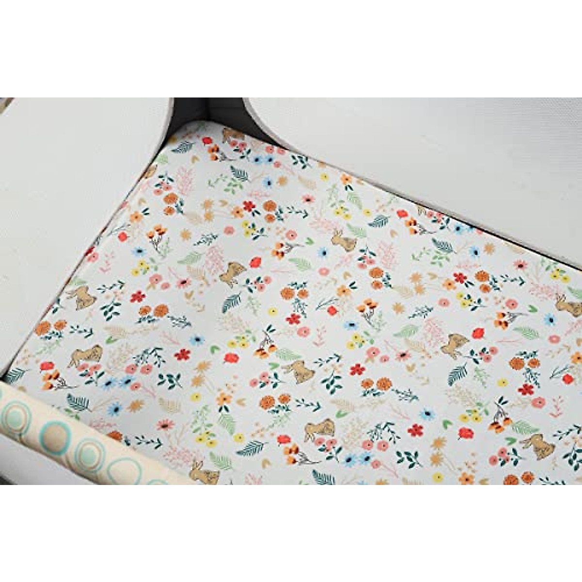 Pack n Play Fitted Sheets for Baby Girl 2 Pack Set Soft Jersey Knit Sheets for Mini Crib Mattress and Playard Mattress, Rabbit Floral and Owl Printing