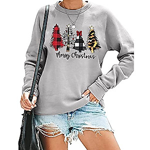 KIDDAD Merry Christmas Sweatshirt for Women Long Sleeve Drop Shoulder Ugly Christmas Tree Pullover Lightweight Shirt Top… Grey