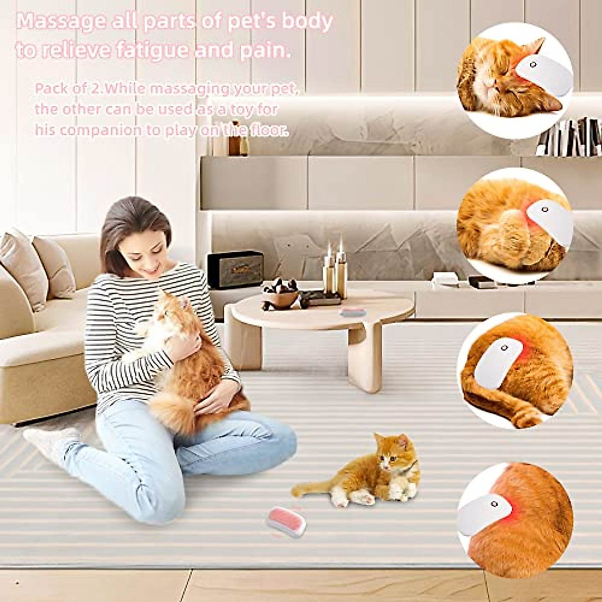 Fuigarry 2 Packs Electric Massage Cat Brushes, Hand-Held Portable Vibration Pet Brushes, Remove Loose Hair of Cats and Dogs and Sort out Tangles, Suitable for Pet Massage and Cat & Dog Play Toys. (Pink)