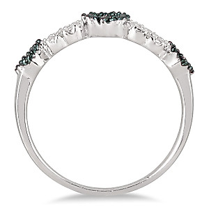 Hdiamonds 0.03 Carat Total Weight (cttw) Sterling Silver White and Blue Diamond Heart Band (Size: 5)