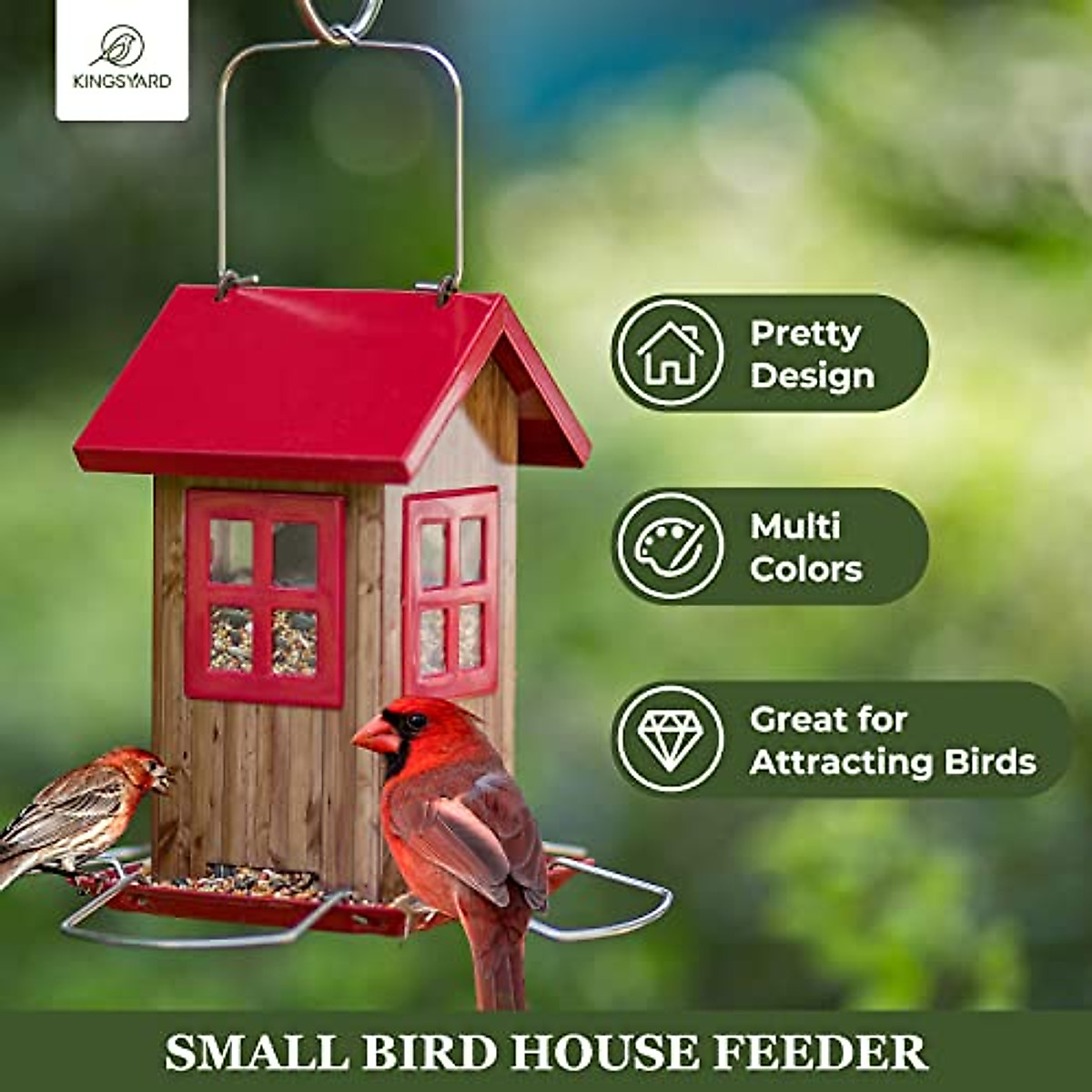 Kingsyard Cute Bird House Feeders for Outside, Hanging Metal Bird Feeder with 4 Ports, Outdoor Garden Decorations for Bird Watching