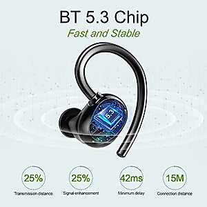 Wireless Earbud, True Bluetooth Headphones 50H Playtime, Deep Bass Bluetooth Earbud with Mic, Noise Cancelling Earphones with Earhooks, IP7 Waterproof in Ear Bluetooth Earphones for Sports/Gym, Black
