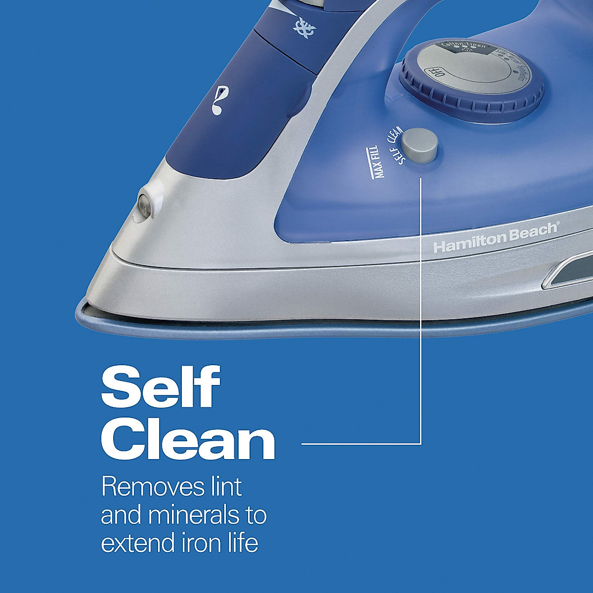 Hamilton Beach Steam Iron & Vertical Steamer for Clothes with Scratch-Resistant Durathon Soleplate, 8' Retractable Cord, 3-Way Auto Shutoff, Anti-Drip, Self-Cleaning, 1500 Watts, Blue