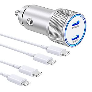 [Apple MFi Certified] iPhone Fast Car Charger, IDiSONCABLE 40W 2-Port PD 3.0 USB C Car Charger All Metal Cigarette Lighter Adapter with 2 Pack Type C to Lightning Cable for iPhone/iPad/Airpods Pro