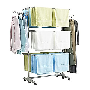 DOLEEFUN Foldable Drying Rack with Wheels - 48 Drying Rods, Heavy Duty, Movable, Perfect for Clothes, Duvet, Socks, Bed Linen, Sheets, 6 Wings