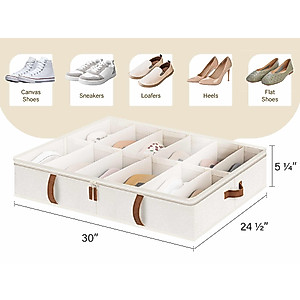 StorageWorks Under Bed Shoe Storage Organizer, Underbed Shoes Container with Adjustable Dividers, Shoe Storage Basket with Cover, Beige, 2-Pack, Space-Saving Shoe Box Fits up to 24 Pairs