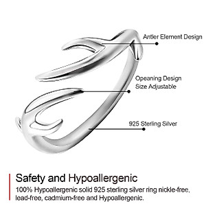 Jewever S925 Sterling Silver Original Deer Forest Antlers Women Open Ring Birthday Gift Jewelry