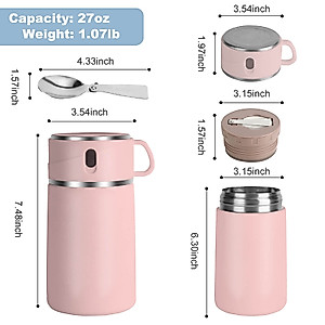 Moffeio Insulated Food Jar, 27oz Soup Thermos Stainless Steel Vacuum Insulated Food Containers for Hot Food with Spoon (Black)