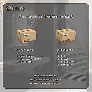 eclife 24" Bathroom Vanity Sink Combo Cabinet Modern Stand Pedestal Gold Boat Tempered Glass Vessel Sink & 1.5 GPM Water Save Faucet & Solid Brass Pop Up Drain (A29GD B16AK)