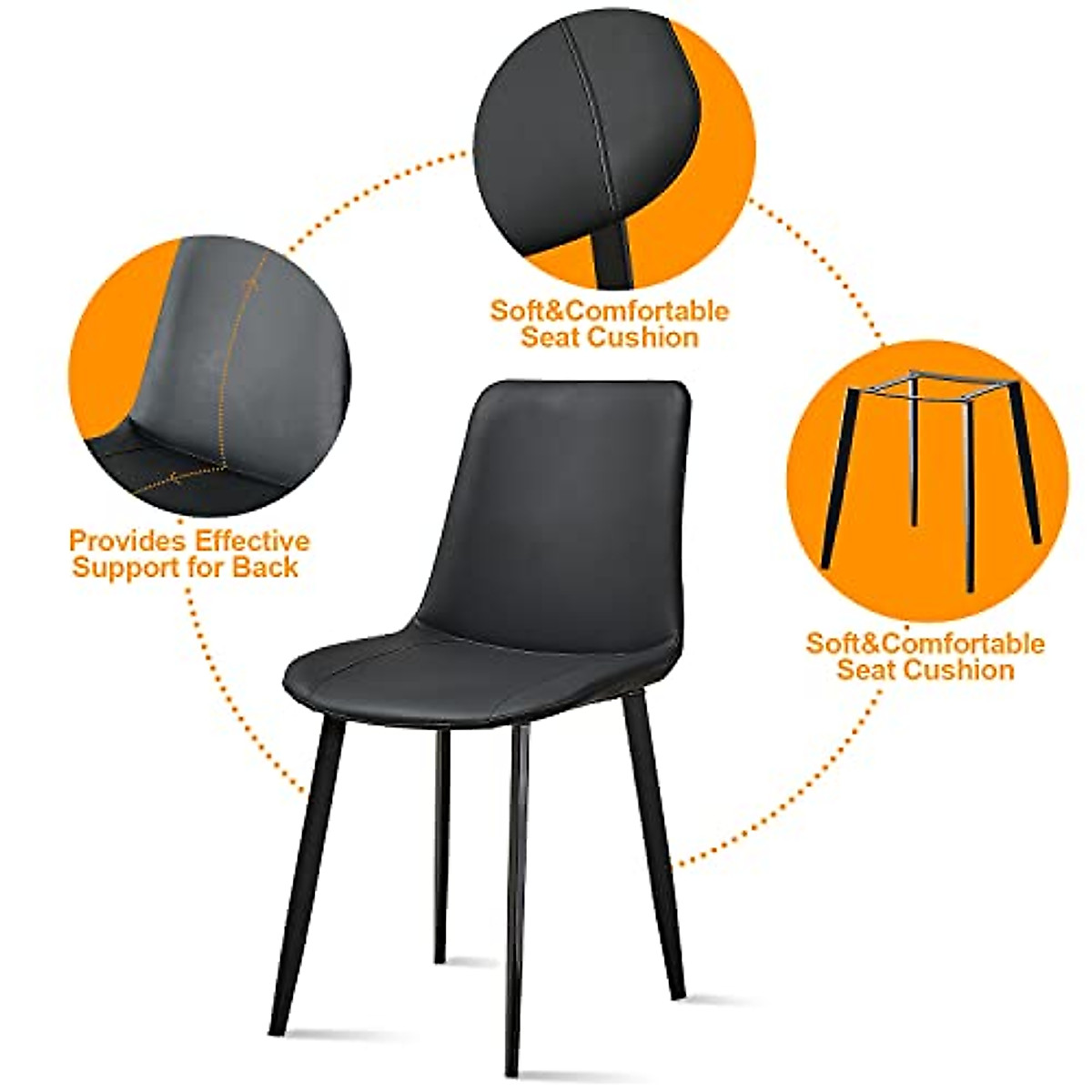 Ironalita Black Dining Chairs Set of 4, Faux Leather Mid Century Modern Chairs with Metal Chair Legs, Kitchen Side Chairs for Dining Room, Restaurant, Living Room, Waiting Room, Bedroom