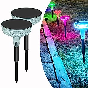 SEMSMOKS Solar Outdoor Lights, IP65 Waterproof Solar Garden Lights, 4 Color Lighting Modes Solar Landscape Decor LED Lighting, Auto On/Off Solar Powered Pathway Lights for Walkway Yard Lawn 2 Packs