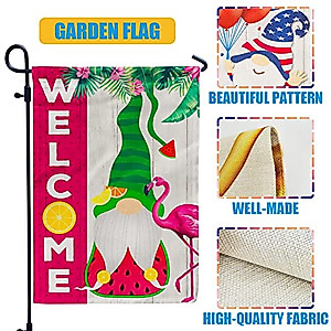 Summer Welcome Gnome Garden Flag 12x18Inch Tropical Double Sided for Yard Outside Decoration