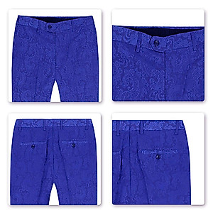 YFFUSHI Mens Elegant Jacquard 3 Piece Suit Slim Fit Royal Blue Tuxedo,Blue,XX-Large