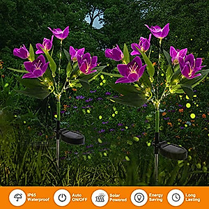 ALANAS Outdoor Solar Decorate Light, 2 Pack Dendrobium Orchid Garden Stake Lights with 7 Flowers, Waterproof LED Solar Powered Lights for Patio, Pathway, Courtyard, Garden Law.