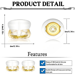 Earring Backs,18K Gold Silicone Earring Backs for Studs/Droopy Ears,Locking Secure Earring Backs for Heavy Earring,No-Irritate Hypoallergenice Soft Clear Earring Backs for Adults&Kids