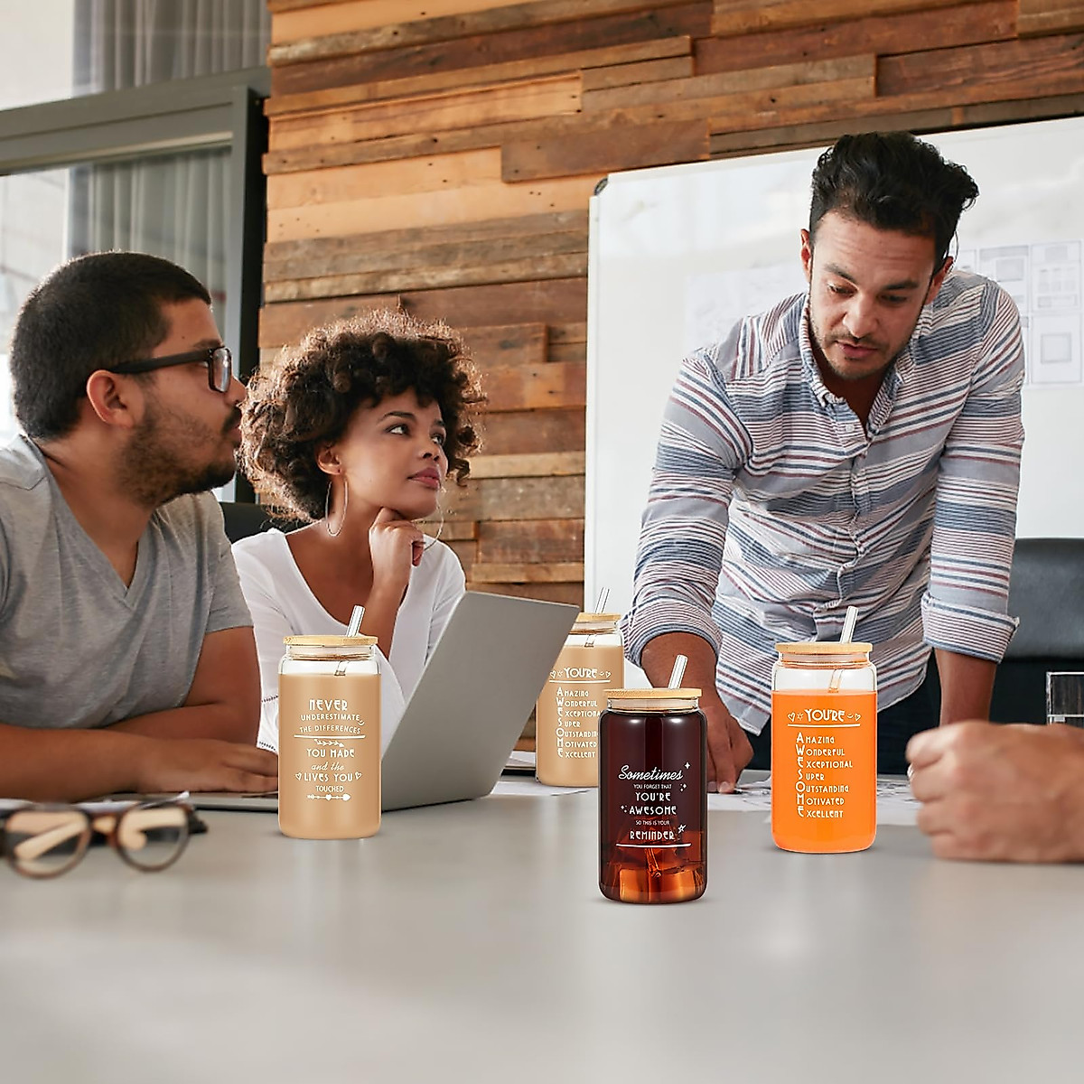 6 Set Employee Appreciation Presents Bulk, Personalized Inspirational Thank You Presents for Staff Coworker 16oz Can Shaped Beer Glass Cups with Lids and Straws, Box and Card for Team Women Men