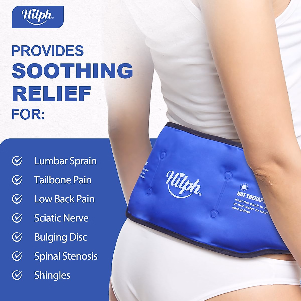 Hilph Low Back Ice Pack Wrap for Pain Relief, Reusable Ice Pack Belt Hot Cold Therapy for Low Back Pain, Lumbar Surgery, Sciatic Nerve, Coccyx, Tailbone Pain (Blue)
