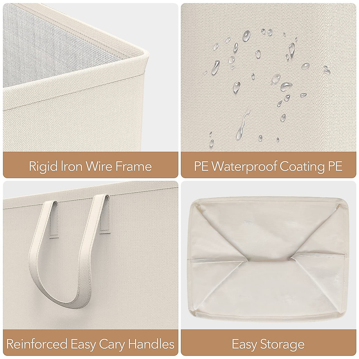 75L Large Laundry Hamper with Handles, Dirty Clothes Hamper for Bedroom Waterproof, Freestanding Tall Laundry Basket Waterproof, Hamper for Bedroom, Bathroom, Dorm, Toys Storage(Ivory）