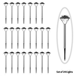Solar Powered Lights (Set of 24)- LED Outdoor Stake Spotlight Fixture for Gardens, Pathways, and Patios by Pure Garden , Silver - 50-16