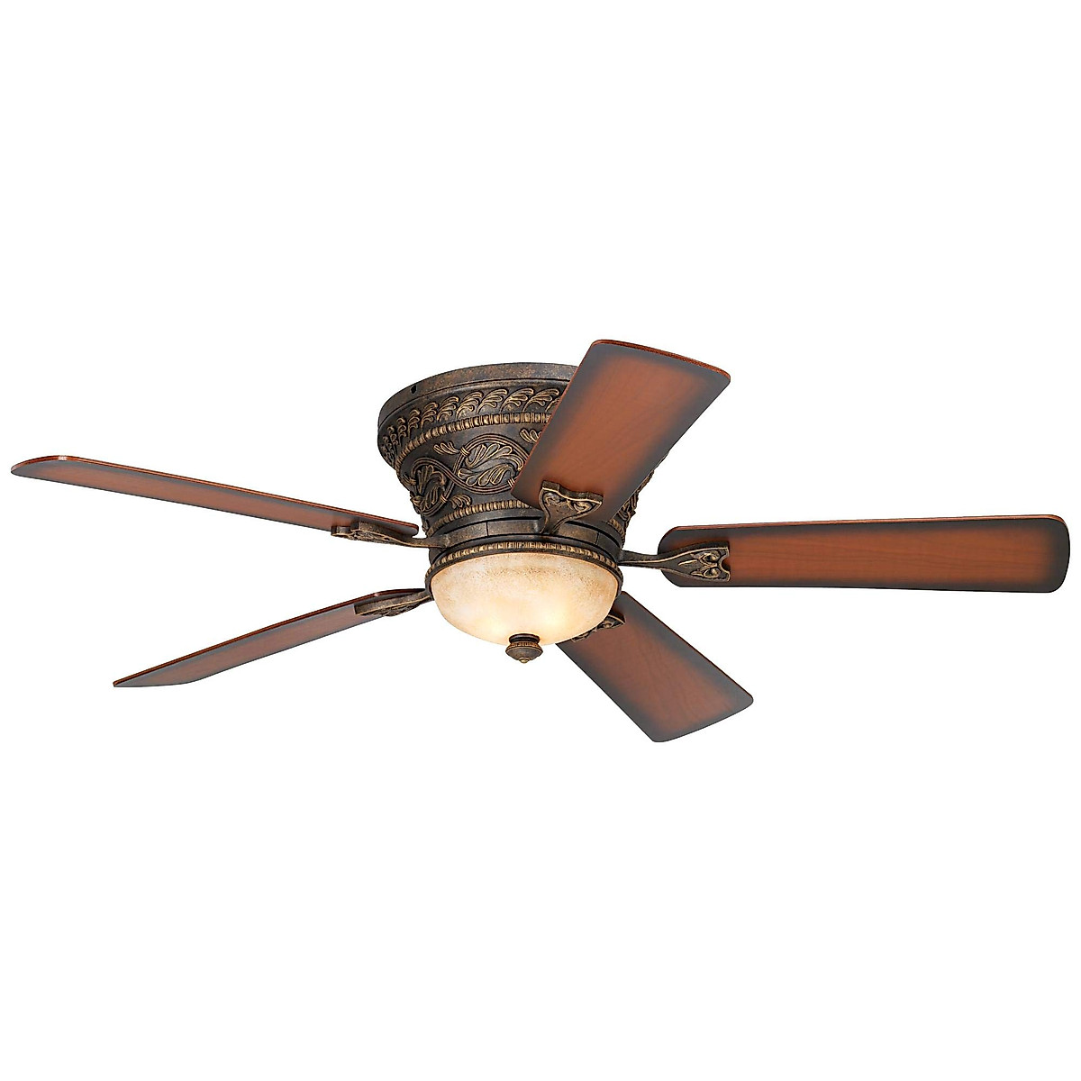 Casa Vieja 52" Ancestry Vintage Antique Indoor Ceiling Fan 5 Blade LED Light Remote Control Golden Bronze Motor Teak Walnut Finish Blades Bedroom Living Room Kitchen Dining Office Hugger Flush Mount