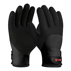KAYGO Waterproof Thermal Work Gloves for Men and Women, Full Hand Latex Coated, Acrylic Insulated Liner for Freezer Cold Weather, Fine Crinkle Grip,KG140W,Black,L