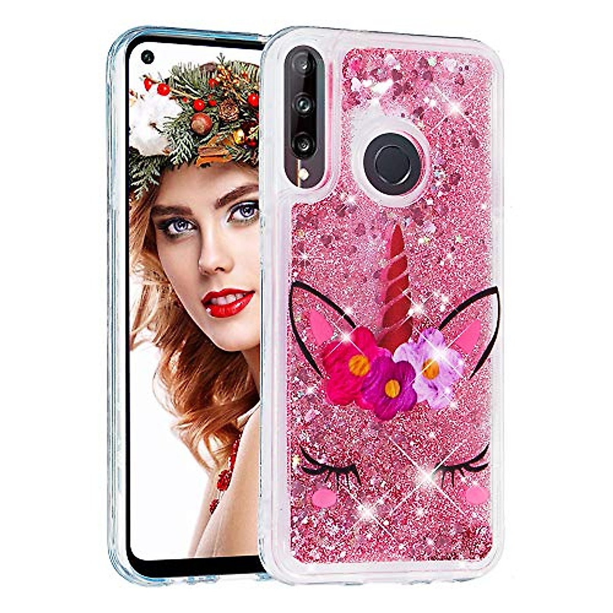 ISADENSER Huawei P40 Lite e Case Huawei Y7P 2020 Case Clear TPU Glitter Stylish With 3D Love Quicksand Shiny Flowing Liquid Litetective Cover Compatible with Huawei P40 Lite e / 7P Sleeping Unicorn XY