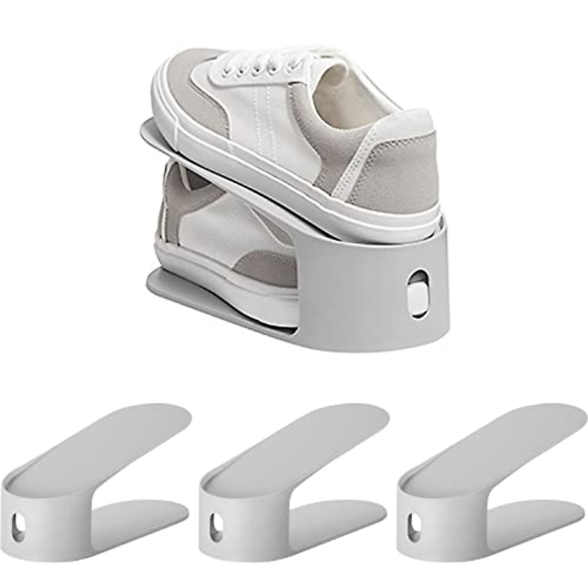 carrotez Shoe Slots Organizer 3 Pack - [Litem] Space Saving Shoe Organizer Rack for Closet - Easy Shoe Stacker, 9.84'' x 3.89'' x 4.26'' (Cool Grey, 3 Pack)