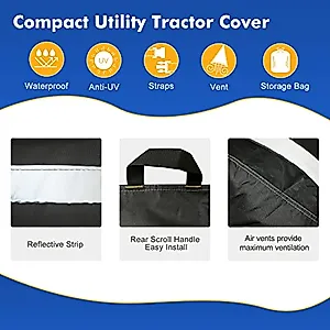 WardWolf Tractor Cover Waterproof Heavy Duty 600D Compact Utility Tractor Cowling Cover Compatible with Kubota, John Deere, Mahindra, Bobcat(Black)