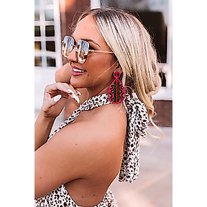 Statement Leopard Beaded Earrings-Headband Multicolor Teardrop Earrings-Bohemian Drop Dangle Earrings For Woman Gift (rose red)