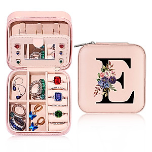 Parima Pink Jewelry Box for Women, Small Travel Organizer with Initial - Jewelry Box Organizer, Portable, Zipper, 4 Compartments, Ideal Gift for Birthdays, Valentine's Day, Christmas