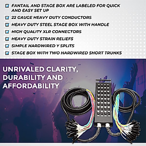 Seismic Audio - New 32 Channel XLR Send Splitter Snake Cable with Box - Two Trunks 15' and 30' Fantails - Pro Audio Stage, Studio, Road Split Y Extension Cables