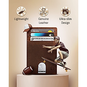 Access Denied REAL LEATHER Slim Minimalist Mens Wallet - Thin Front Pocket RFID Credit Card Holder Wallets For Men Holiday Gifts For Him