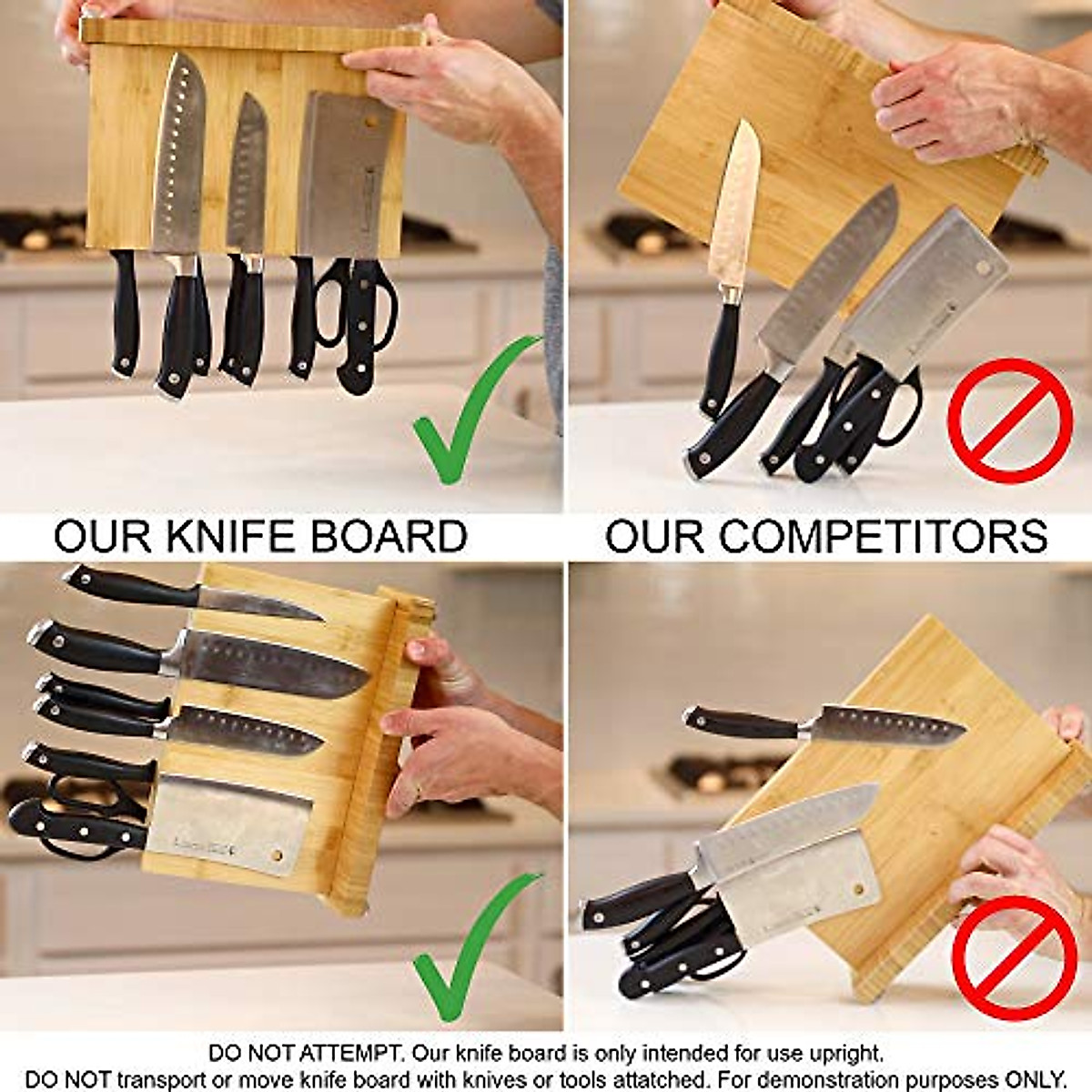 Bamboo Magnetic Knife Block Without Knives - Universal Space Saving Stand for Steak Knives and Cutlery - Kitchen Organizer for Counter or Under Cabinet Storage - Extra Strong Magnetic Knife Holder 