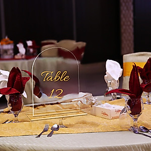 LUGUNU 12 Pack 5x7 Inch Blank Clear Arch Acrylic Sign with Stand Blank Arched Round Top Acrylic Sheet with Letter Stencils and Numbers DIY Acrylic Table Numbers Sign and Holder