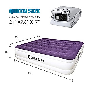 CHILLSUN Queen Air Mattress with Built-in Pump - Best Inflatable Airbed Luxury Double High Inflatable Bed Blow Up Bed for Home Portable Camping Travel, 80x60x18in, 650lb MAX
