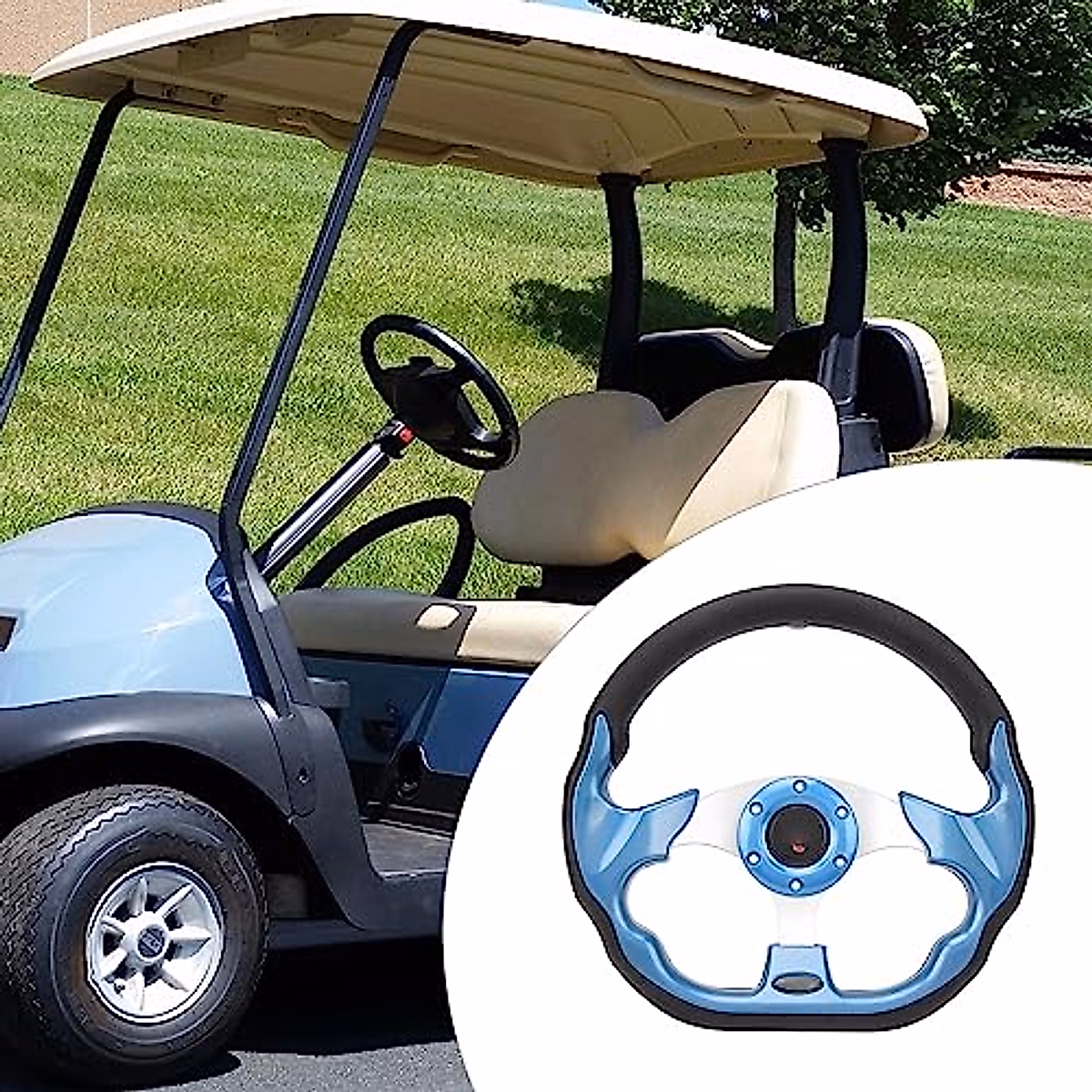 Steering Wheel Kit, PU Leather Surface Strong Grip Wear Resistant Cart Steering Wheel 12.5 Inch Universal Beautiful for DS Precedent Onward Tempo (Blue)