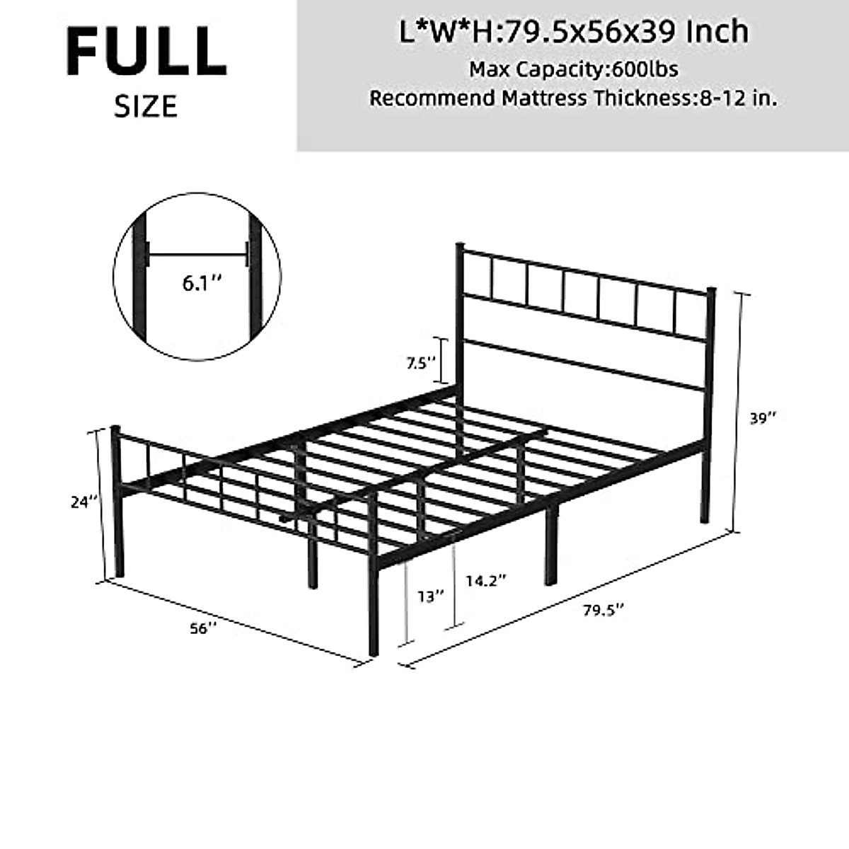 Aolthin Full Bed Frame, Platform Bed Frame with Headboard, 13 "Storage at Bottom, No Need for Spring Box, Silver Black