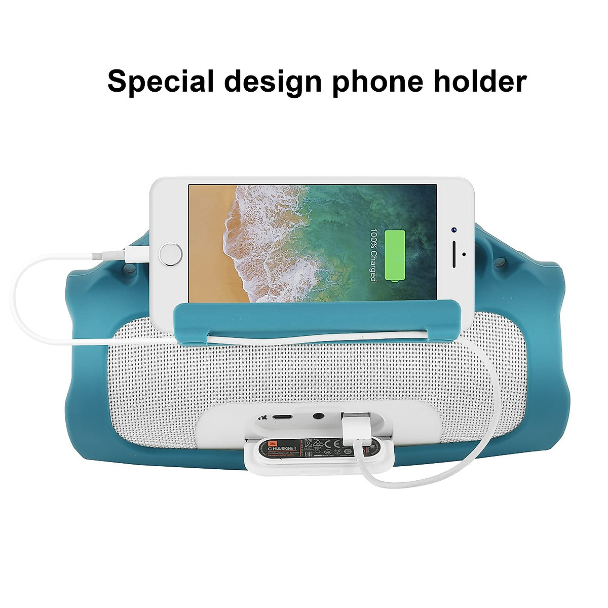TXEsign Silicone Case for JBL Charge 4 Portable Waterproof Wireless Bluetooth Speaker, Travel Carrying Case Protective Pouch Cover with Handle Adjustable Shoulder Strap and Phone Holder Stand (Blue)