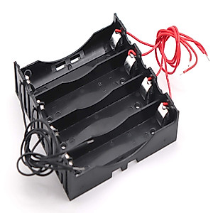 XFFCSEC18650 Battery Holder with Leads: 8 pcs 4 Slots x 3.7V Black Plastic Batteries Case, Suitable for 18650 Flat top Battery