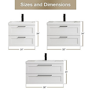 Flairwood Decor Bathroom Vanity Cosmo 30 Inches Cosmo White - Includes Wall Mounted Cabinet with 2 Large Drawers and White Countertop with Integrated Sink - Assembled Vanity