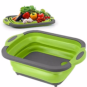Collapsible Cutting Board - Portable Multi-Purpose Dish Tub - Washing and Draining Fruits and Veggies with Food-Grade Sink Storage - Multifunctional Basket for BBQ, Picnic,Camping and Sink (Green)