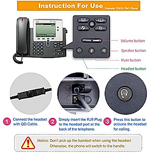 VoiceJoy Single Ear Noise Canceling Headset for Call Center/Office with QD Cable for All Cisco 6000, 7800 and 8000 Series Phones and Also Models 7940 7941 7942 7945 7960 7961 7962 7965 7970 8841