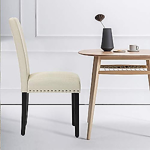 LSSBOUGHT Upholstered Dining Chairs with Solid Wood Legs and Nailed Trim Set of 4 (Beige)