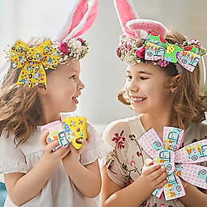 Easter Wired Edge Ribbon, 2.5 Inch x 26 Yards Easter Eggs Printed Ribbon Easter Truck Bunny Gnome Fabric Ribbons for Easter Wrapping Wreath Party Decoration DIY Craft Supplies