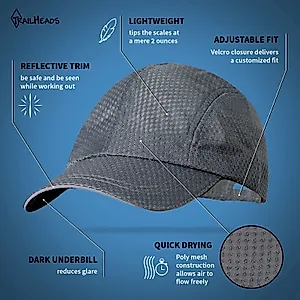 TrailHeads Performance Mens Running Hat - Lightweight, Quick Dry Workout Hats for Men - Athletic Sports Cap for Tennis, Gym - White/Black/Charcoal 3-Pack