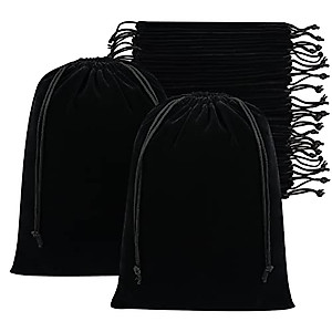 Velvet Drawstring Gift Bags - Bulk Wholesale (8 x 11 inch - 25 pack, Black)