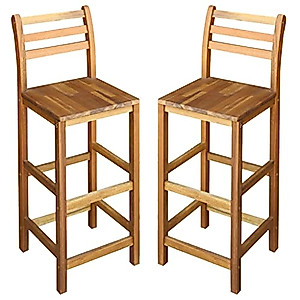 vidaXL 2/4x Solid Acacia Wood Bar Stool Outdoor Garden Bistro Chairs Stools